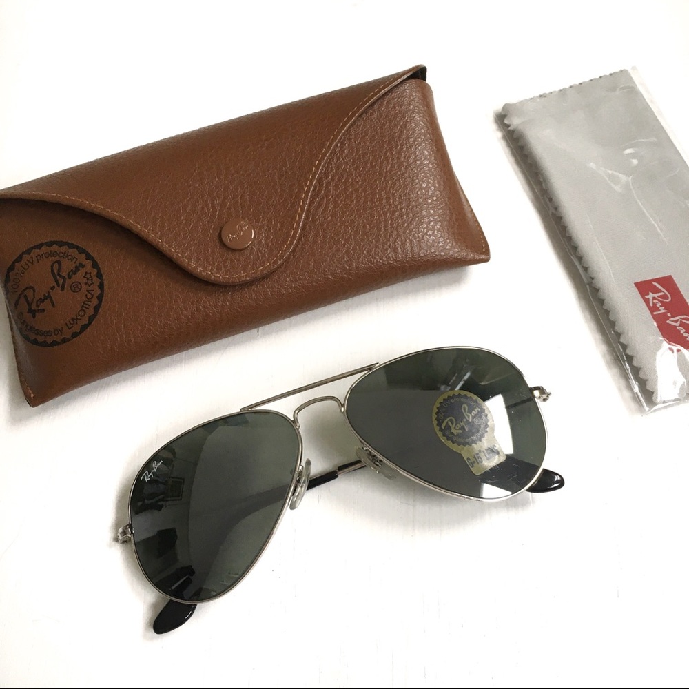 Ray Ban Authentic Silver Frame Aviator Sunglasses - Gem